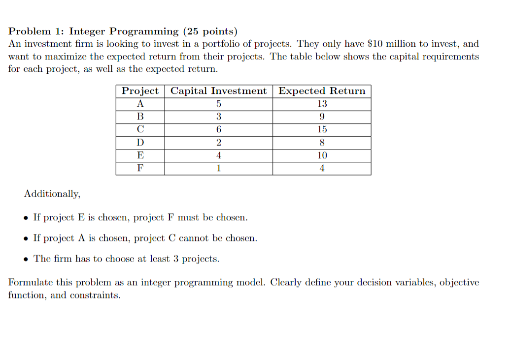 Solved Problem 1: Integer Programming (25 ﻿points)An | Chegg.com