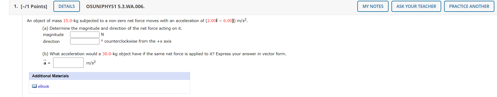 Solved An object of mass 15.0-kg subjected to a non-zero net | Chegg.com