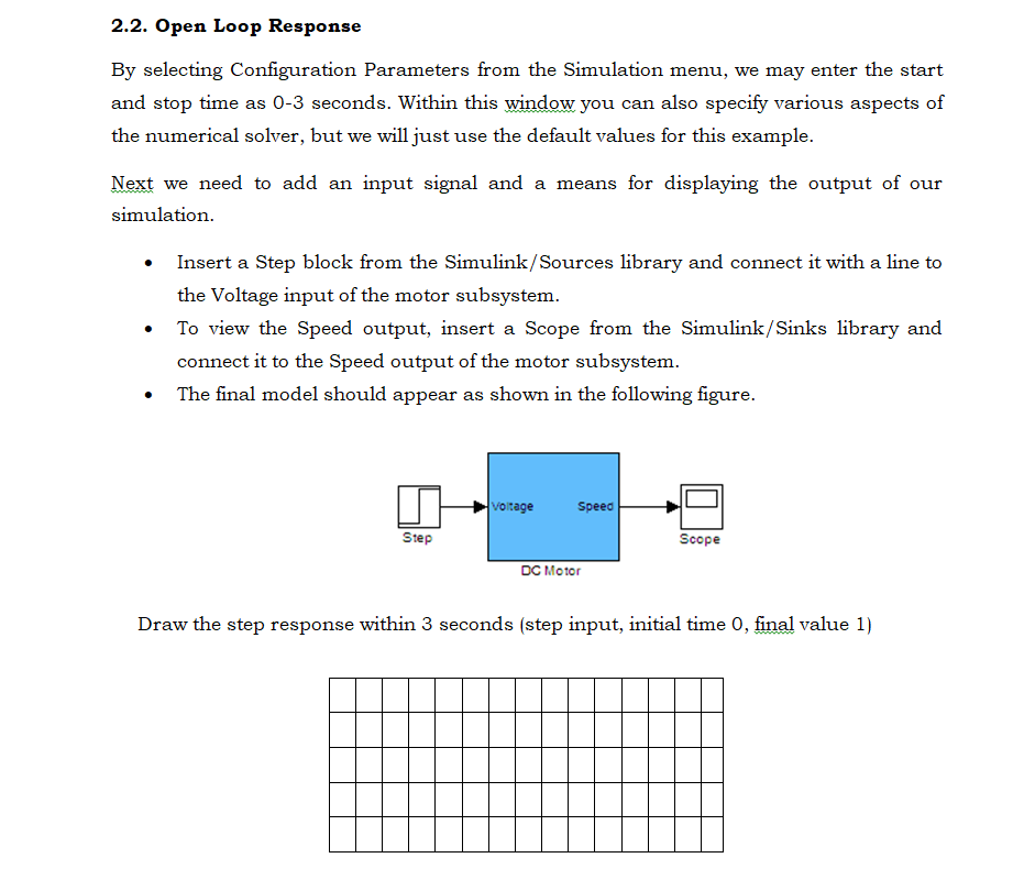 Solved 2.2. Open Loop Response By selecting Configuration | Chegg.com