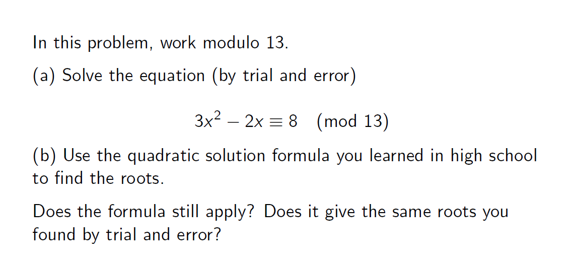 Solved In this problem, work modulo 13. (a) Solve the | Chegg.com