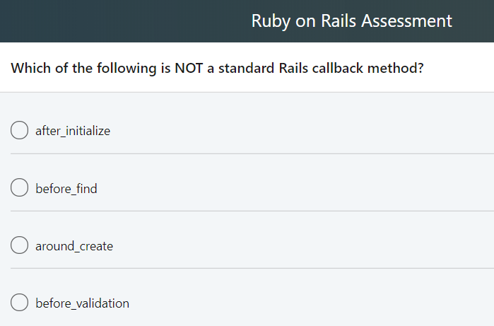 Solved Ruby on Rails Assessment Which choice best describes | Chegg.com