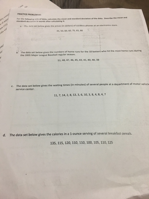 Solved PRACTICE PROBLEM 8 For the following sets of data, | Chegg.com