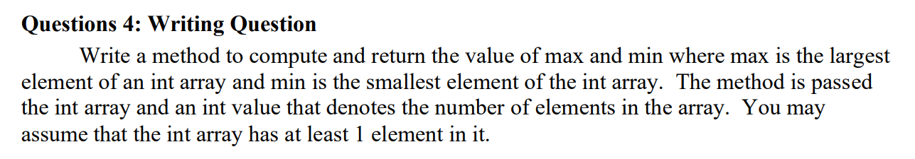 Solved Questions 4: Writing Question Write a method to | Chegg.com