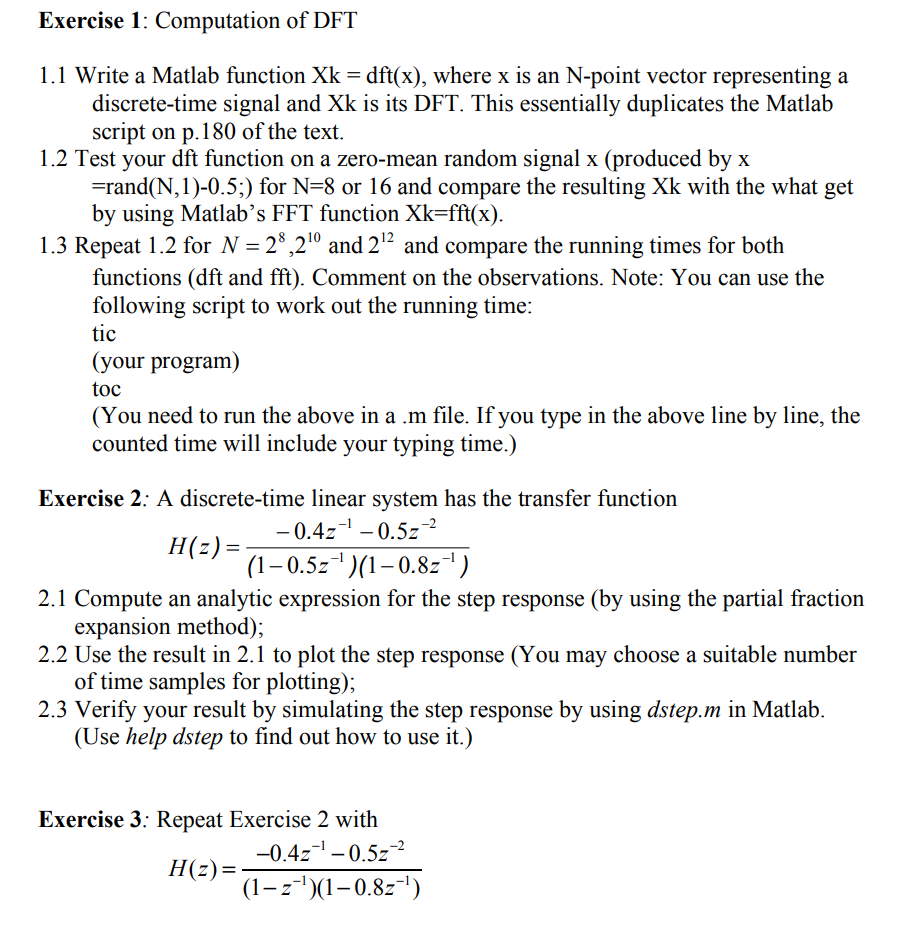 Exercise 1: Computation of DFT 1.1 Write a Matlab | Chegg.com