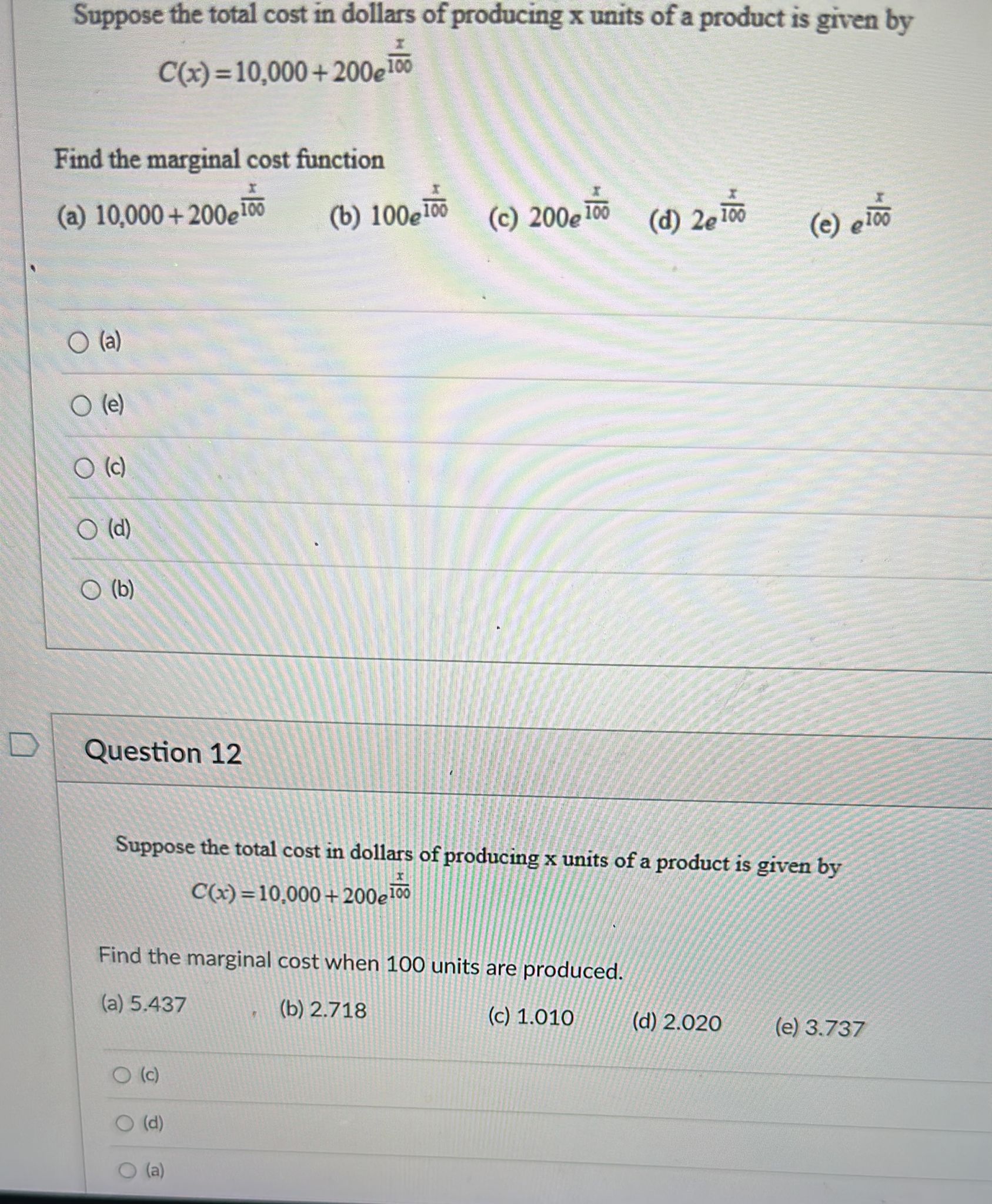 Solved Suppose the total cost in dollars of producing x | Chegg.com
