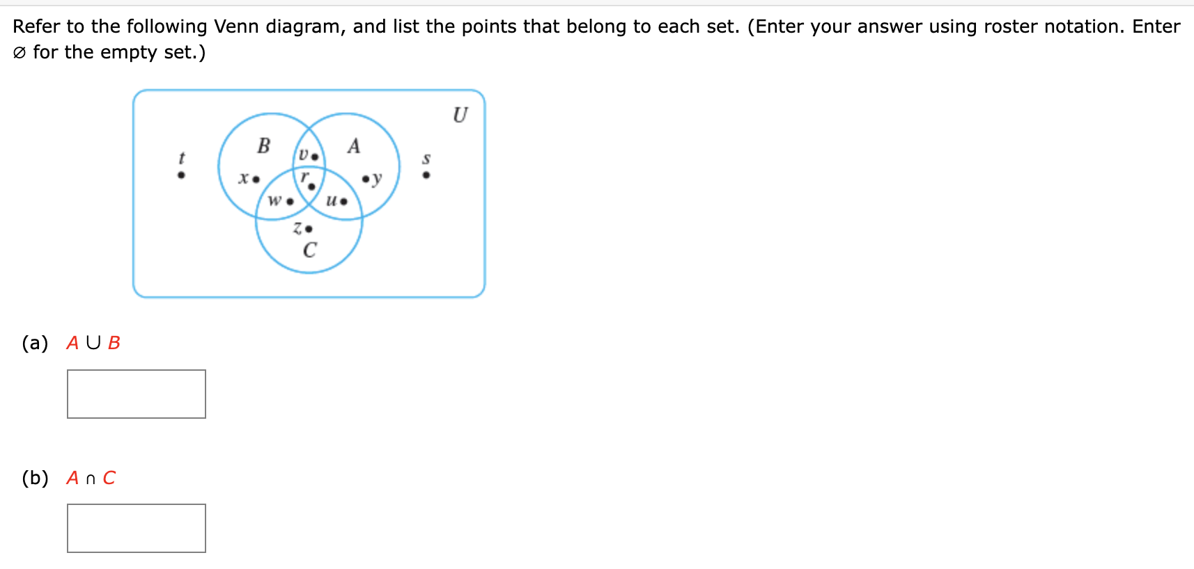 Solved Refer to the following Venn diagram, and list the | Chegg.com