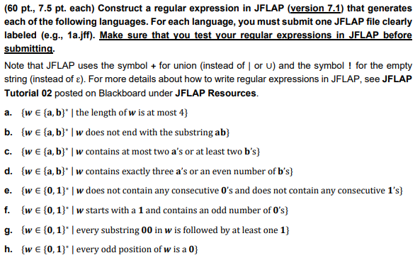 Solved (60 pt., 7.5 pt. each) Construct a regular expression | Chegg.com