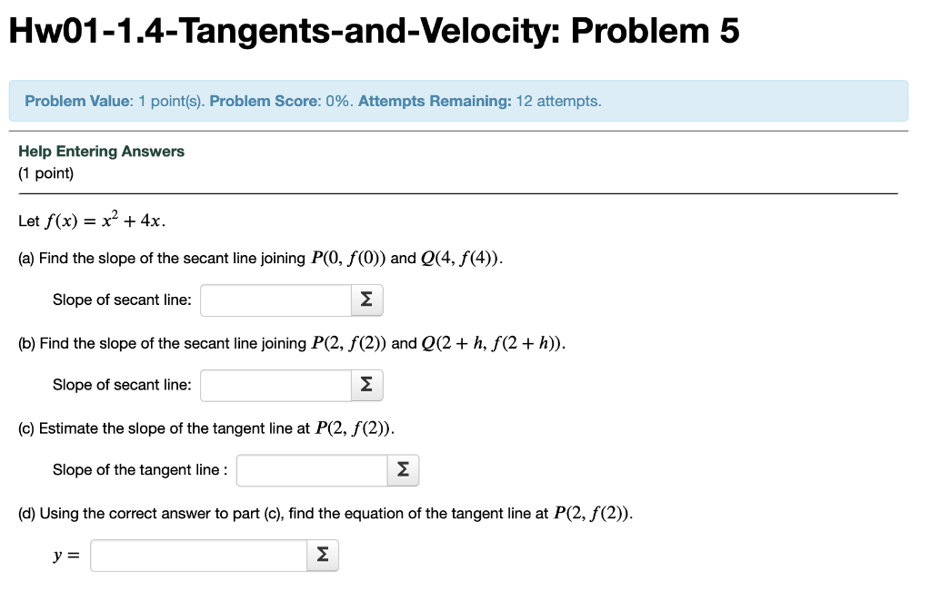 Solved Hw01-1.4-Tangents-and-Velocity: Problem 5 Problem | Chegg.com