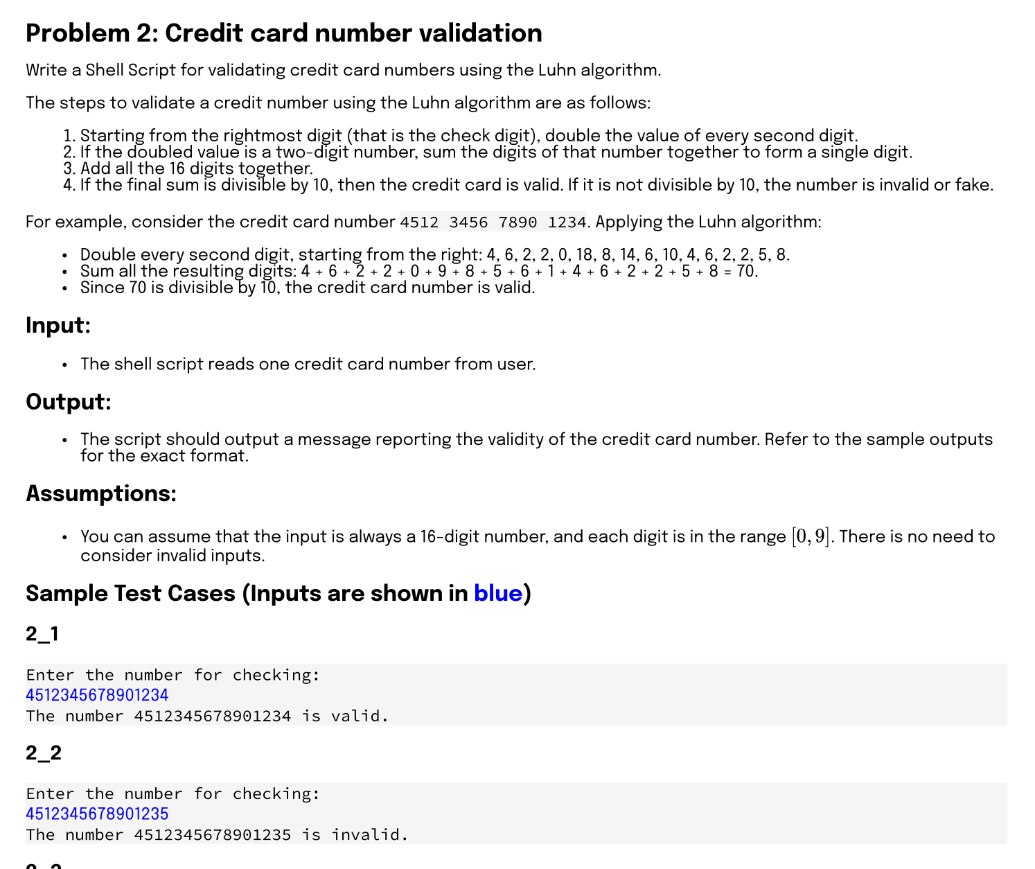 Solved Problem 2: Credit card number validation Write a | Chegg.com