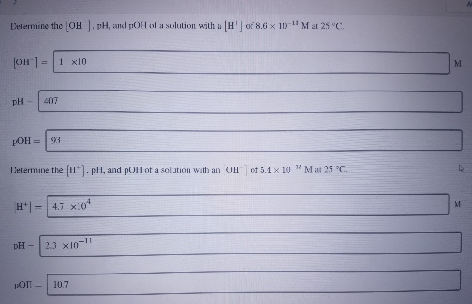 Solved Determine the OH , pH, and pOH of a solution with a | Chegg.com