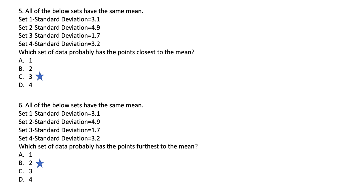 Solved Set 1 Standard Deviation 3 1 Set 2 Standard