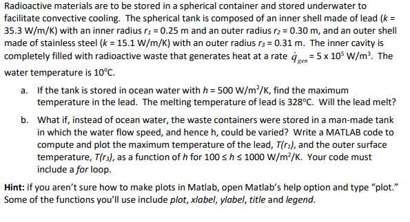 Solved Radioactive materials are to be stored in a spherical | Chegg.com