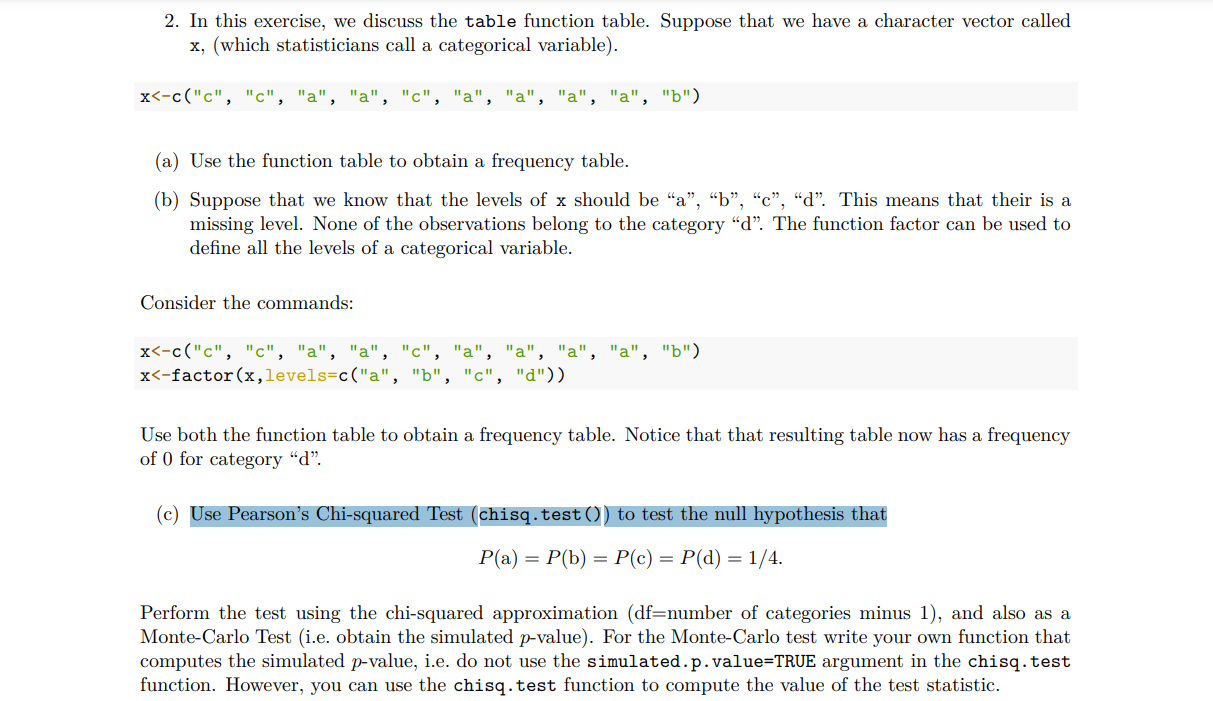 2. In this exercise, we discuss the table function | Chegg.com
