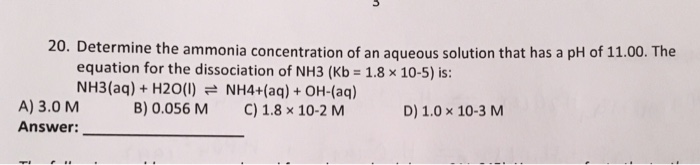 Solved Determine the ammonia concentration of an aqueous | Chegg.com