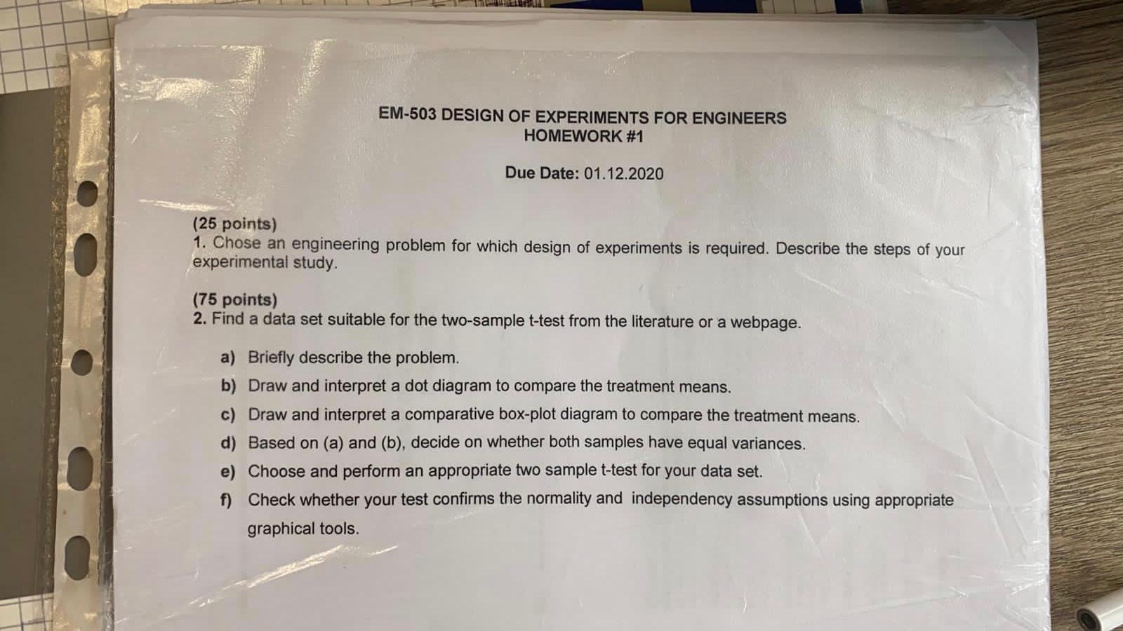 EM-503 DESIGN OF EXPERIMENTS FOR ENGINEERS HOMEWORK | Chegg.com
