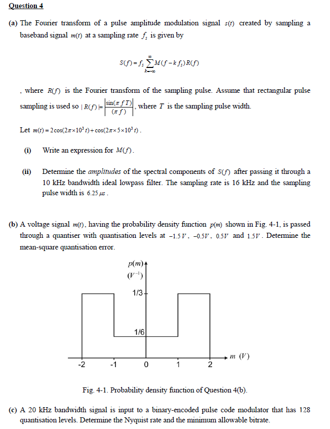 Solved A The Fourier Transform Of A Pulse Amplitude