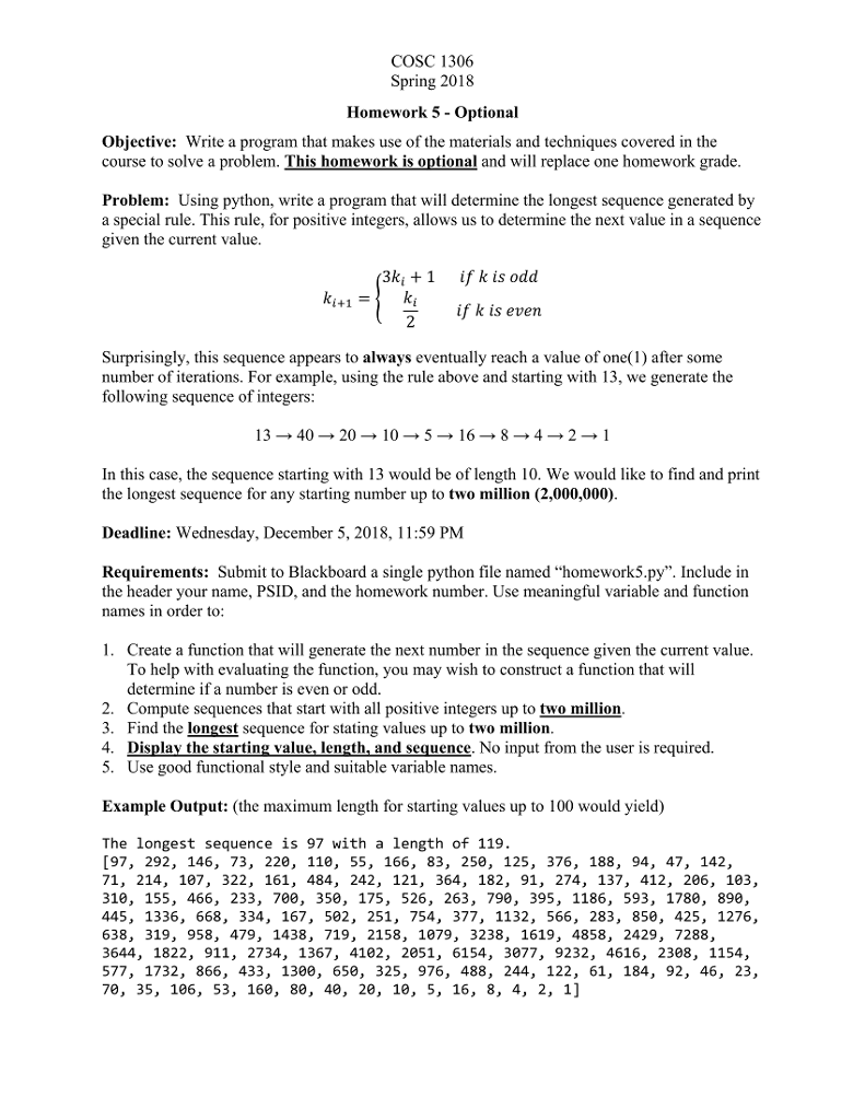 Solved COSC 1306 Spring 2018 Homework 5 - Optional | Chegg.com