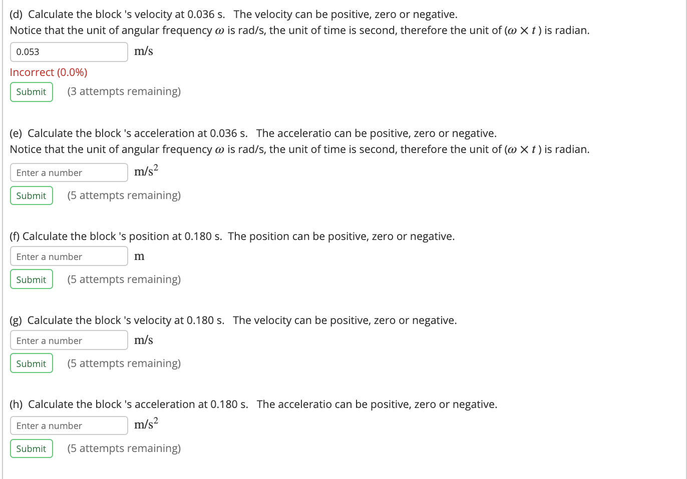 Solved Simple Harmonic Motion Basics 3 Position x, velocity | Chegg.com
