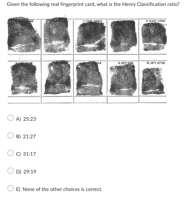 Solved Given the following real fingerprint card, what is | Chegg.com