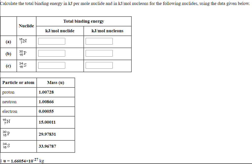 Solved Calculate the total binding energy in kJ per mole | Chegg.com
