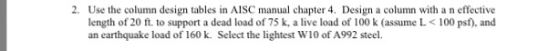 Solved 2. Use the column design tables in AISC manual | Chegg.com