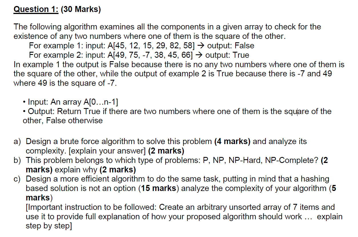 Solved Question 1: (30 Marks) The following algorithm | Chegg.com
