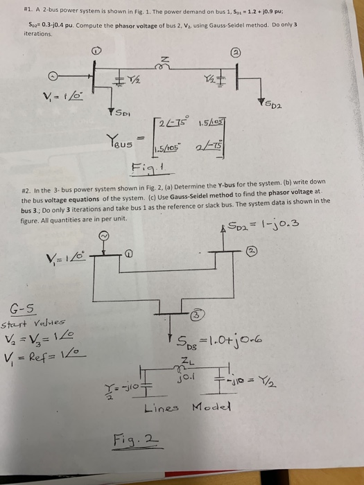 Solved #1. A 2-bus power system is shown in Fig. 1. The | Chegg.com