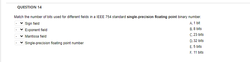 Solved Match the number of bits used for different fields in | Chegg.com