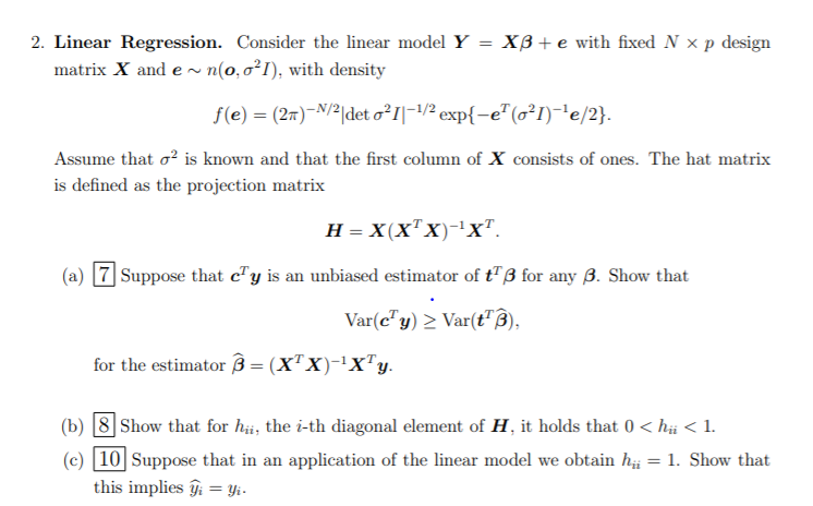 Solved 2. Linear Regression. Consider the linear model Y = | Chegg.com