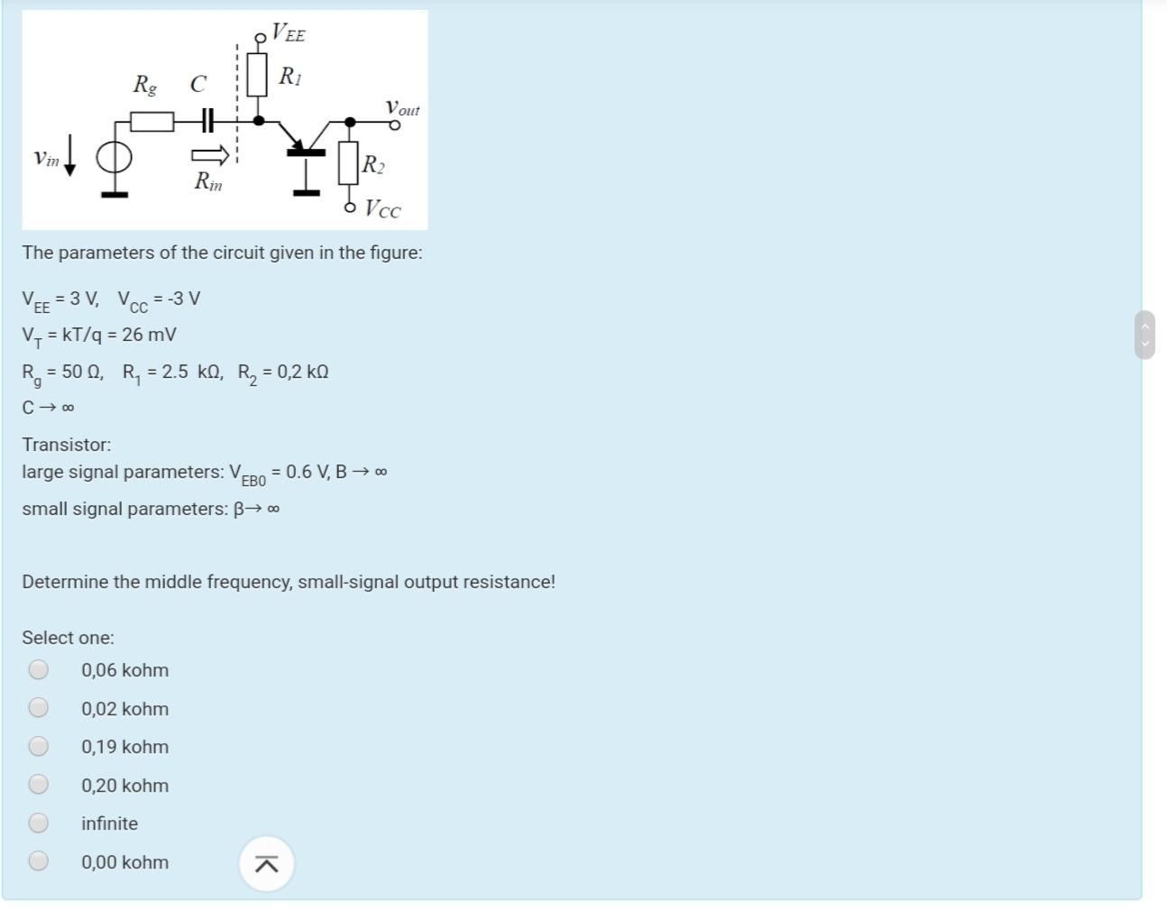 Solved VEE Rg R Vout Vin ОН 10] Rin • Vcc The parameters of | Chegg.com