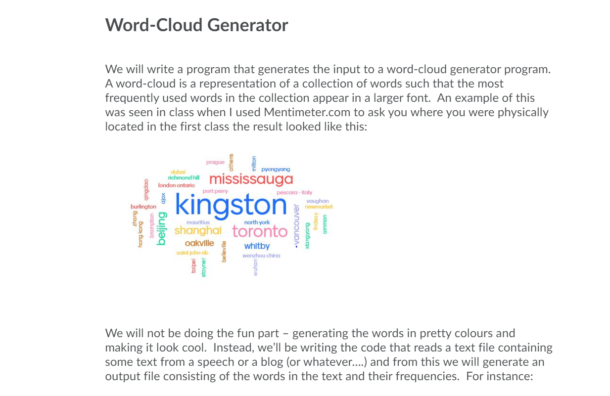 Solved Word-Cloud Generator We will write a program that | Chegg.com