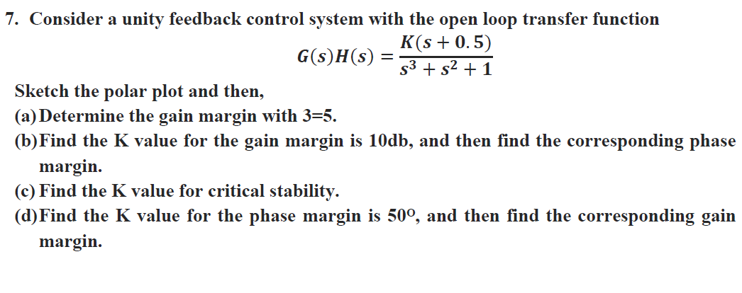 Solved - 7. Consider a unity feedback control system with | Chegg.com