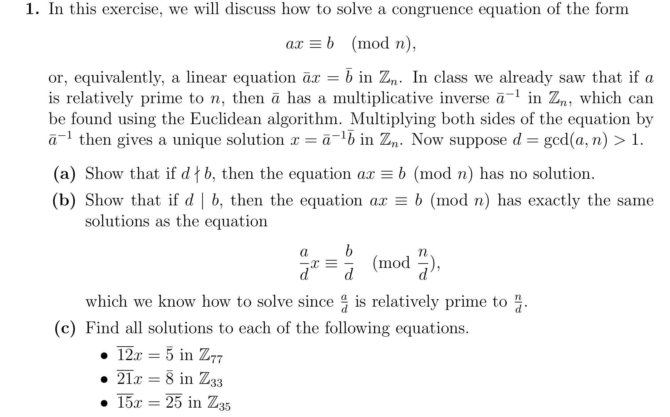 ax≡b(modn), or, equivalently, a linear equation | Chegg.com