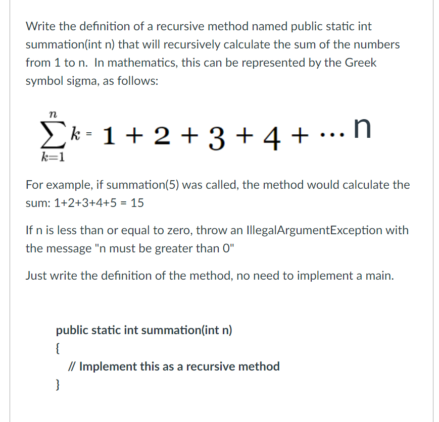 Solved Write the definition of a recursive method named | Chegg.com