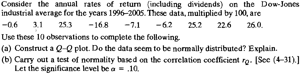 Solved > Consider the annual rates of retum (including | Chegg.com