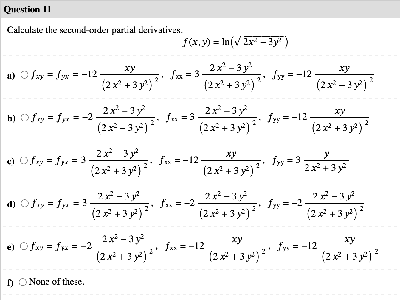 Solved Calculate The Second Order Partial Derivatives