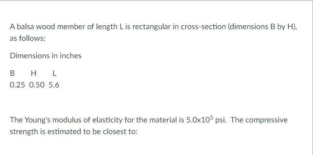 Solved A balsa wood member of length L is rectangular in | Chegg.com