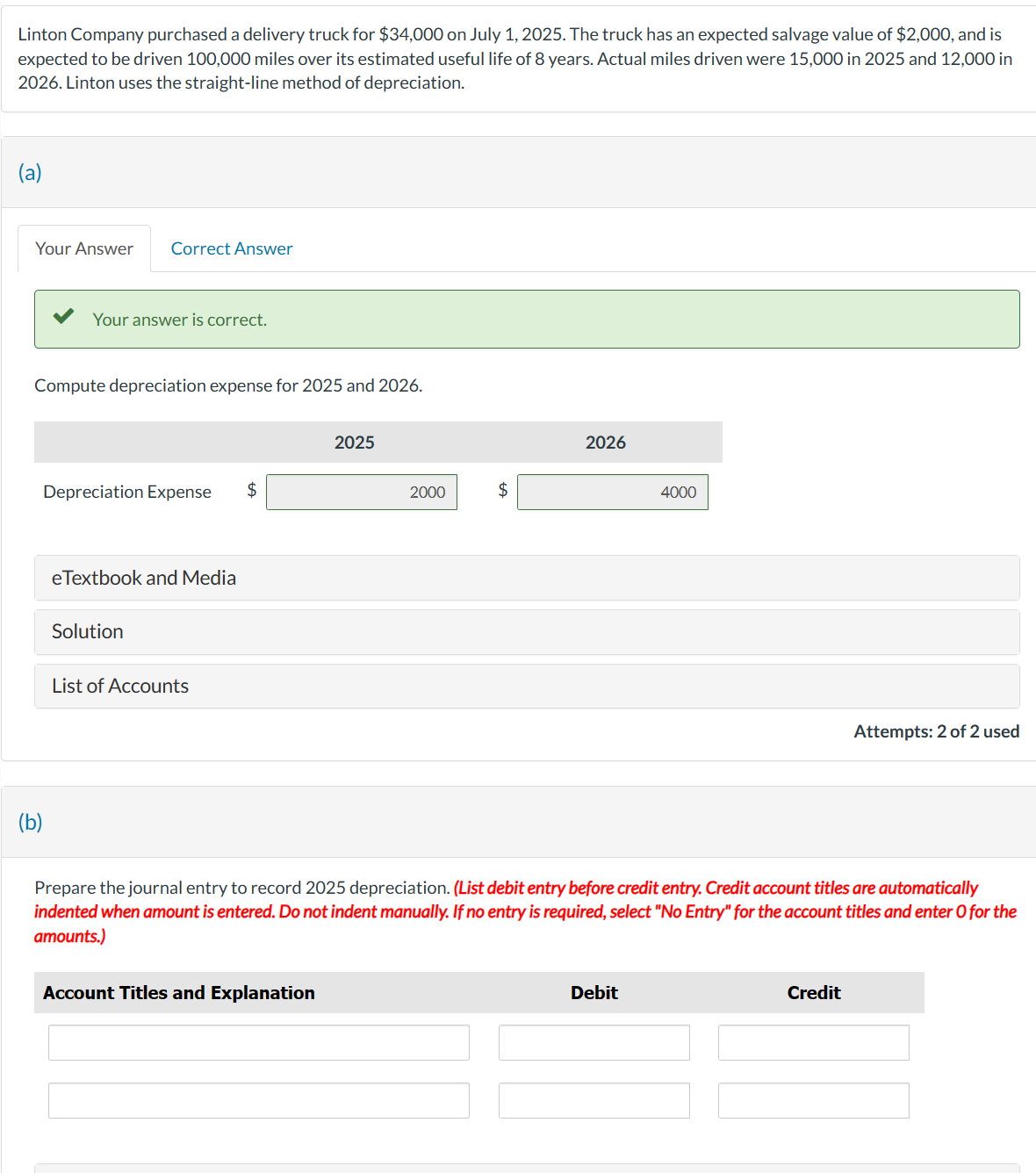 Solved Linton Company purchased a delivery truck for $34,000 | Chegg.com
