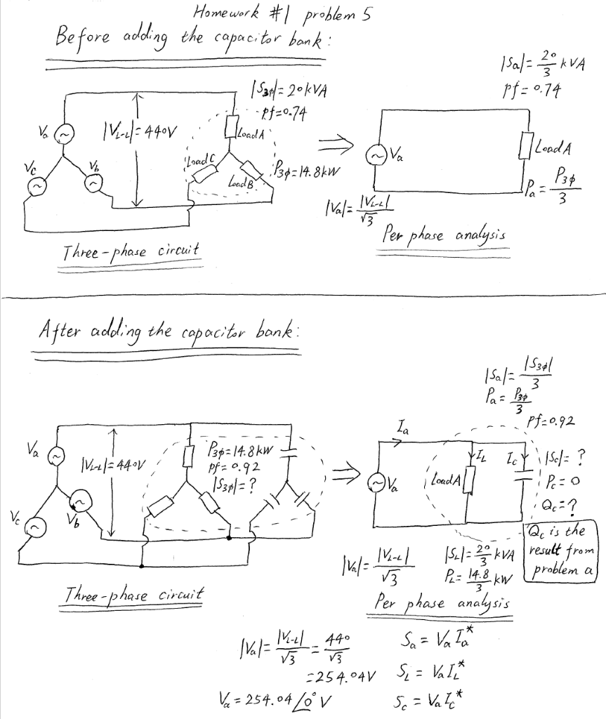 Solved 5. (20 points) A three phase load draws 20kVA at 0.74 | Chegg.com