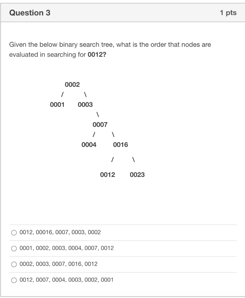 Solved Question 3 1 pts Given the below binary search tree, | Chegg.com