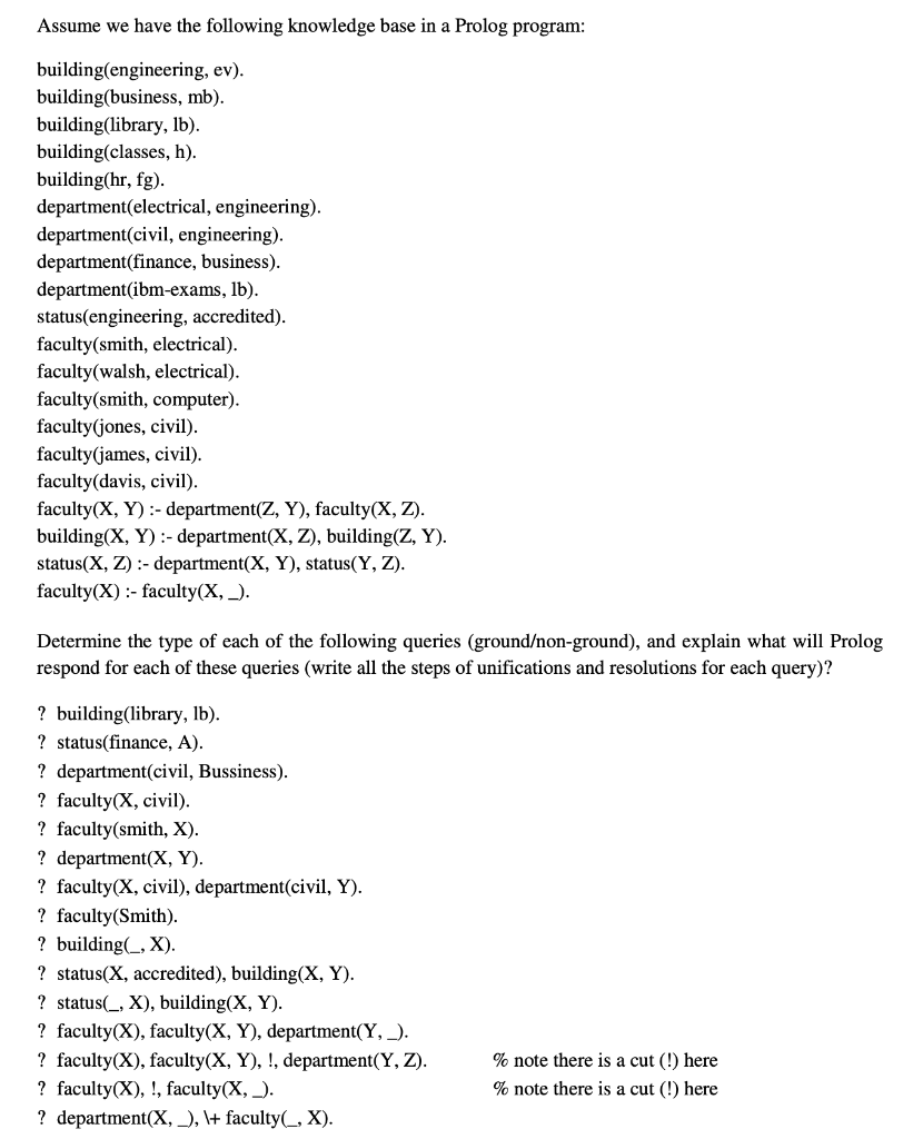 Assume we have the following knowledge base in a | Chegg.com