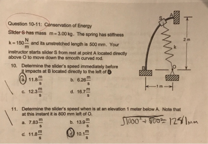Solved Question 10-11: Conservation of Energy Slider S has | Chegg.com