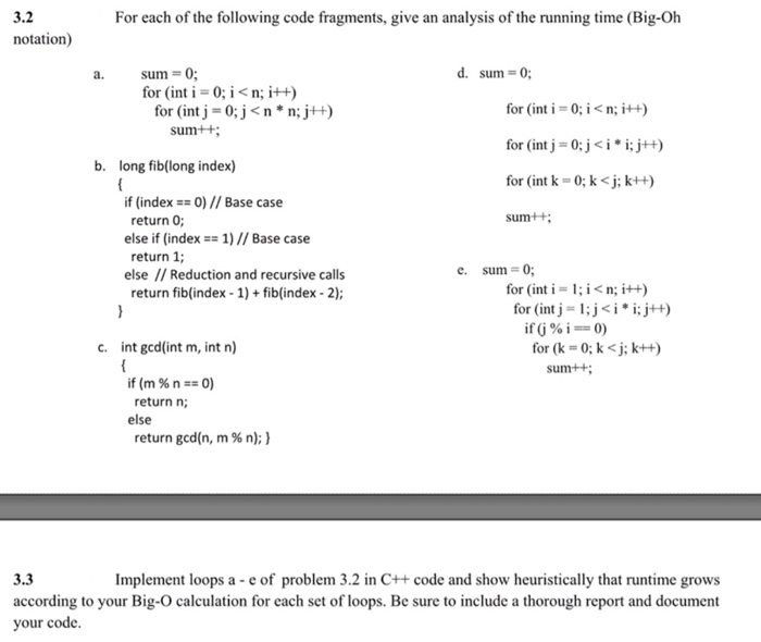 Solved 3.2 notation) For each of the following code | Chegg.com