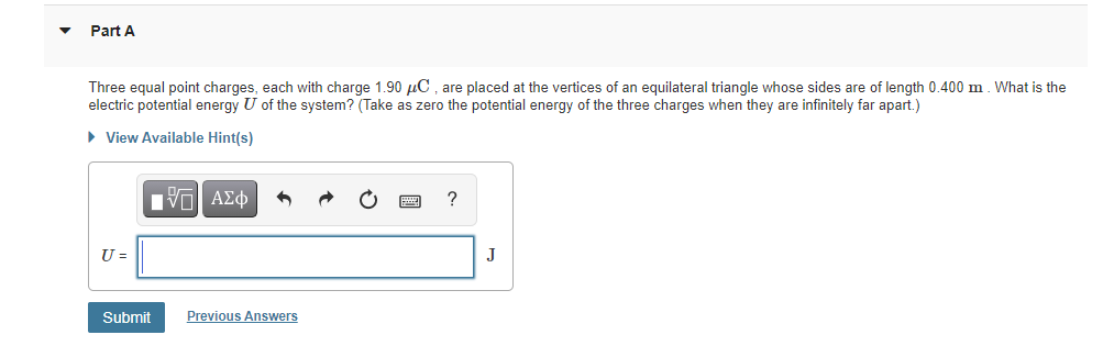Solved Part A Three equal point charges, each with charge | Chegg.com