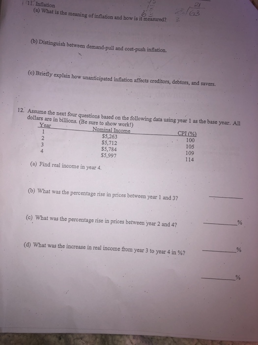 Solved 11. Inflation (a) What is the meaning of inflation | Chegg.com