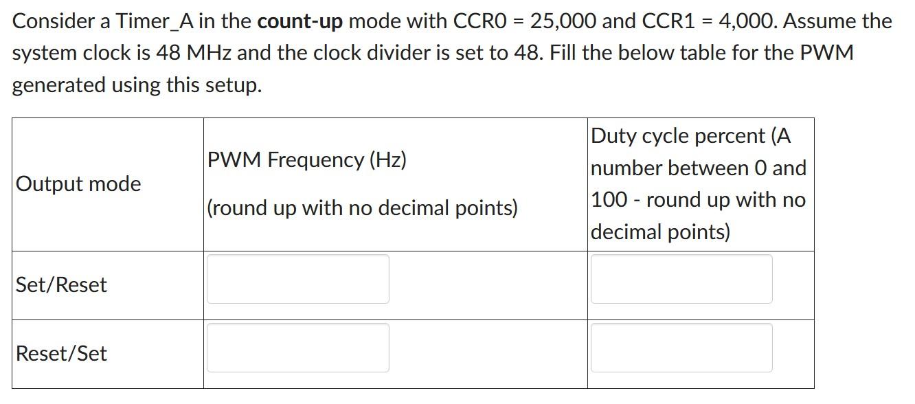 Solved a = Consider a Timer_A in the count-up mode with CCRO | Chegg.com