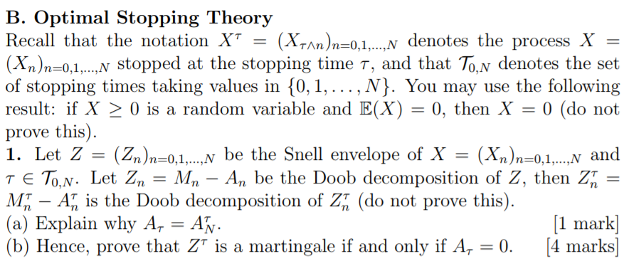 B. Optimal Stopping Theory Recall that the notation | Chegg.com