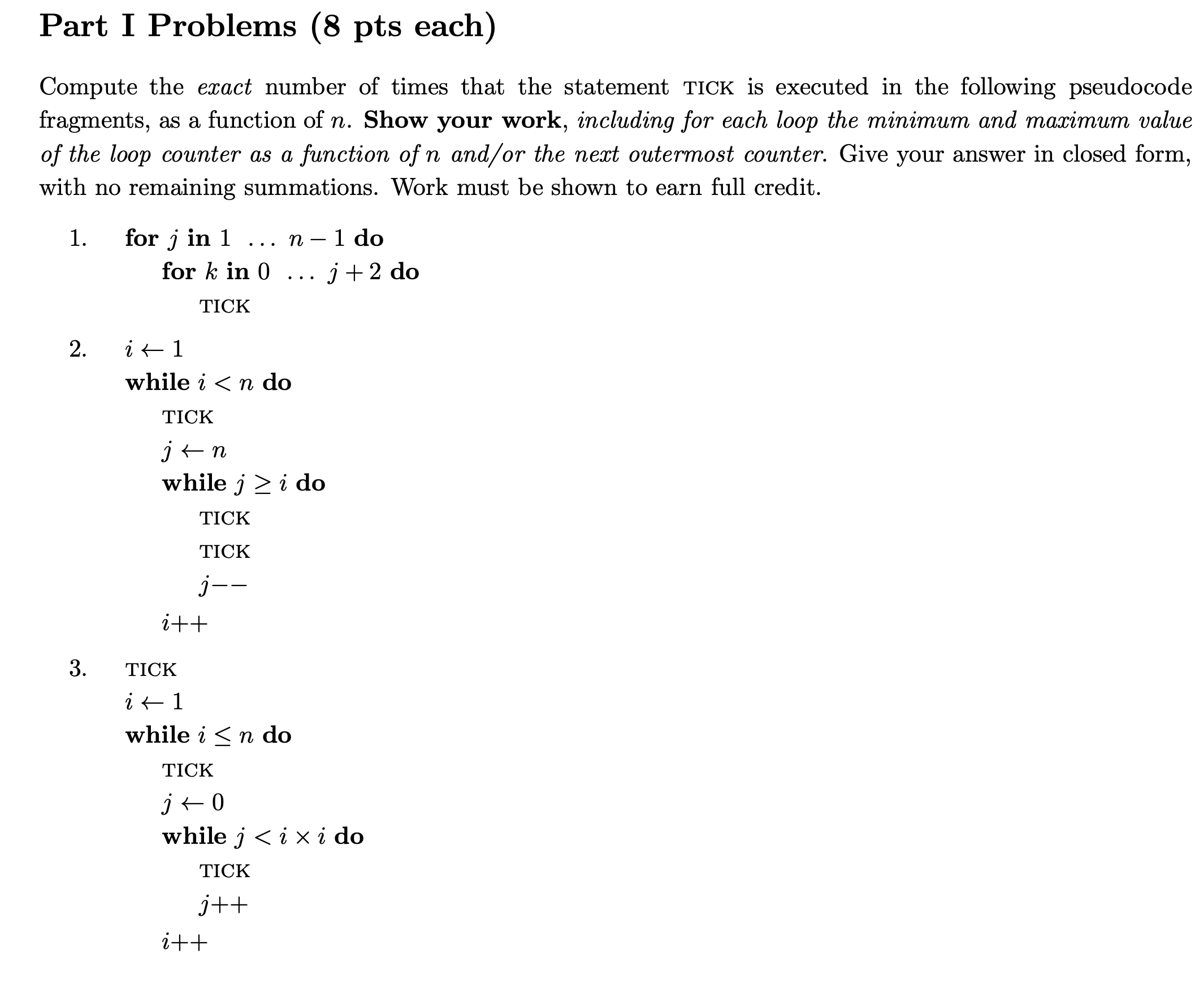 Solved Part I Problems (8 pts each) Compute the exact number | Chegg.com