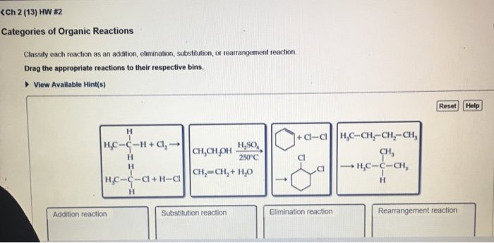 Solved Ch 2 (13) HW #2 Categories of Organic Reactions | Chegg.com