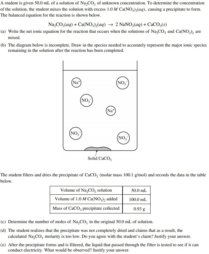 Solved A student is given 50.0 mL of a solution of Na2CO3 of | Chegg.com